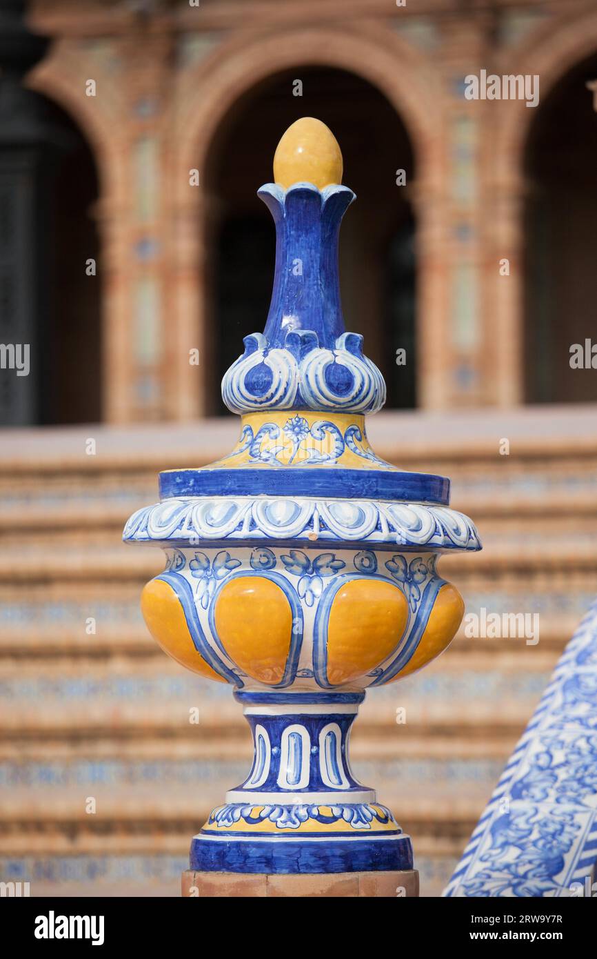 Painted, glazed finial of a bridge balustrade, Azulejo ceramic tilework ...