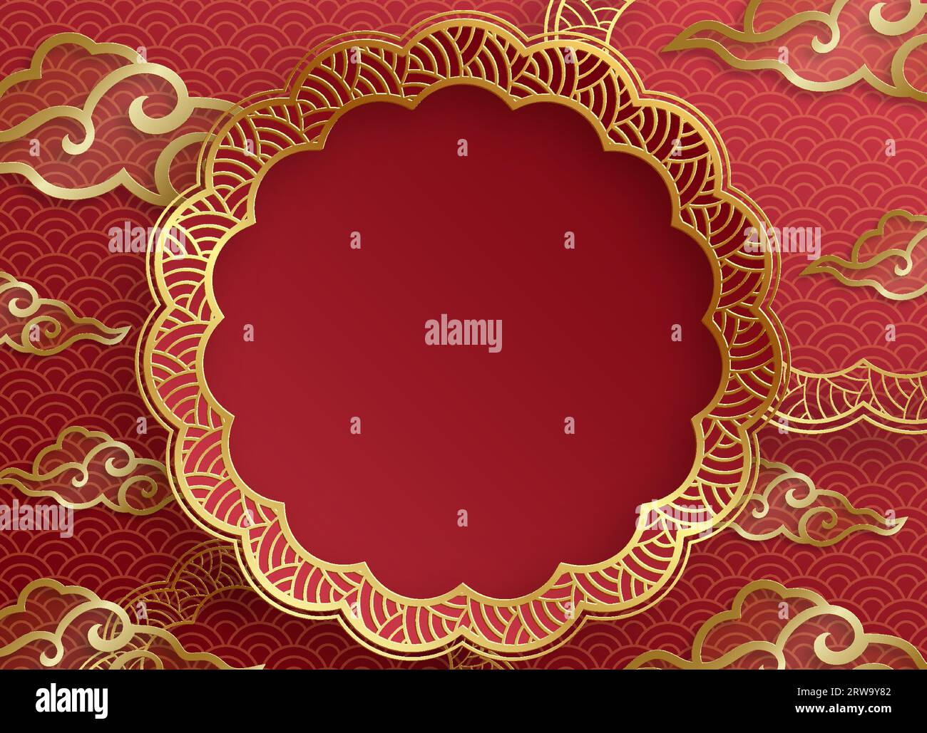 Chinese frame with oriental Asian elements on color background, for ...