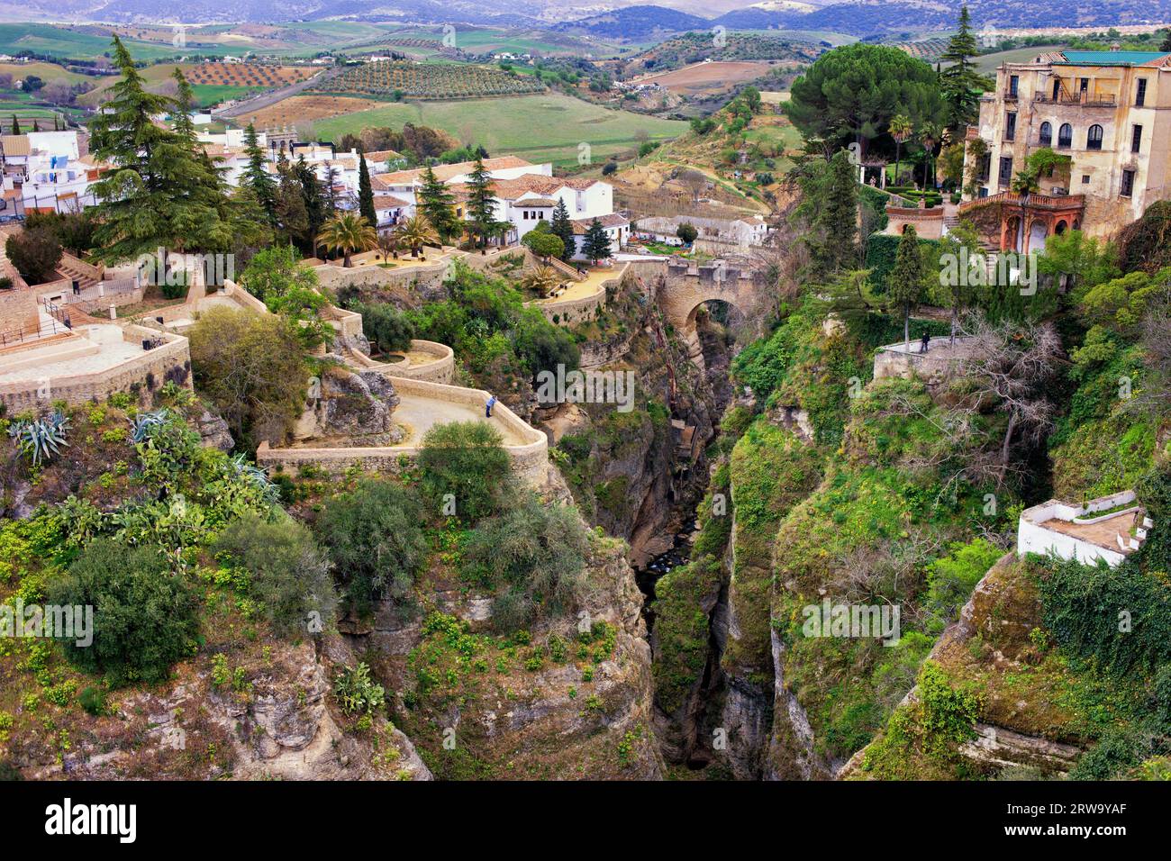 City of Ronda on high cliffs of El Tajo Gorge in Spain, Andalusia ...