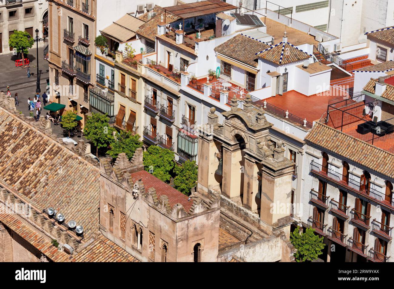 Old Town of Seville historic architecture in Spain, on the first plan ...