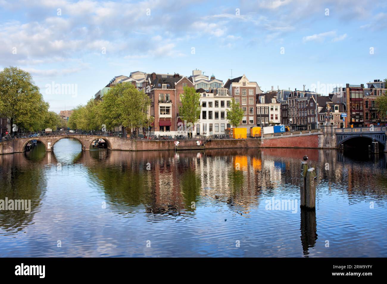 Amstel river waterfront in the city of Amsterdam, Netherlands, North ...