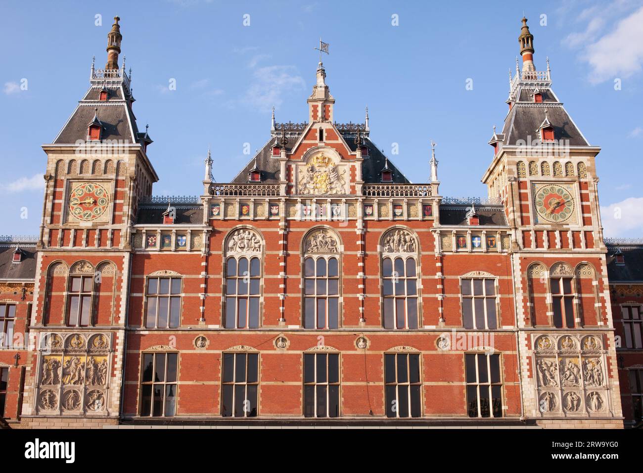 Amsterdam Central Train Station facade in Holland, Netherlands, 19th ...