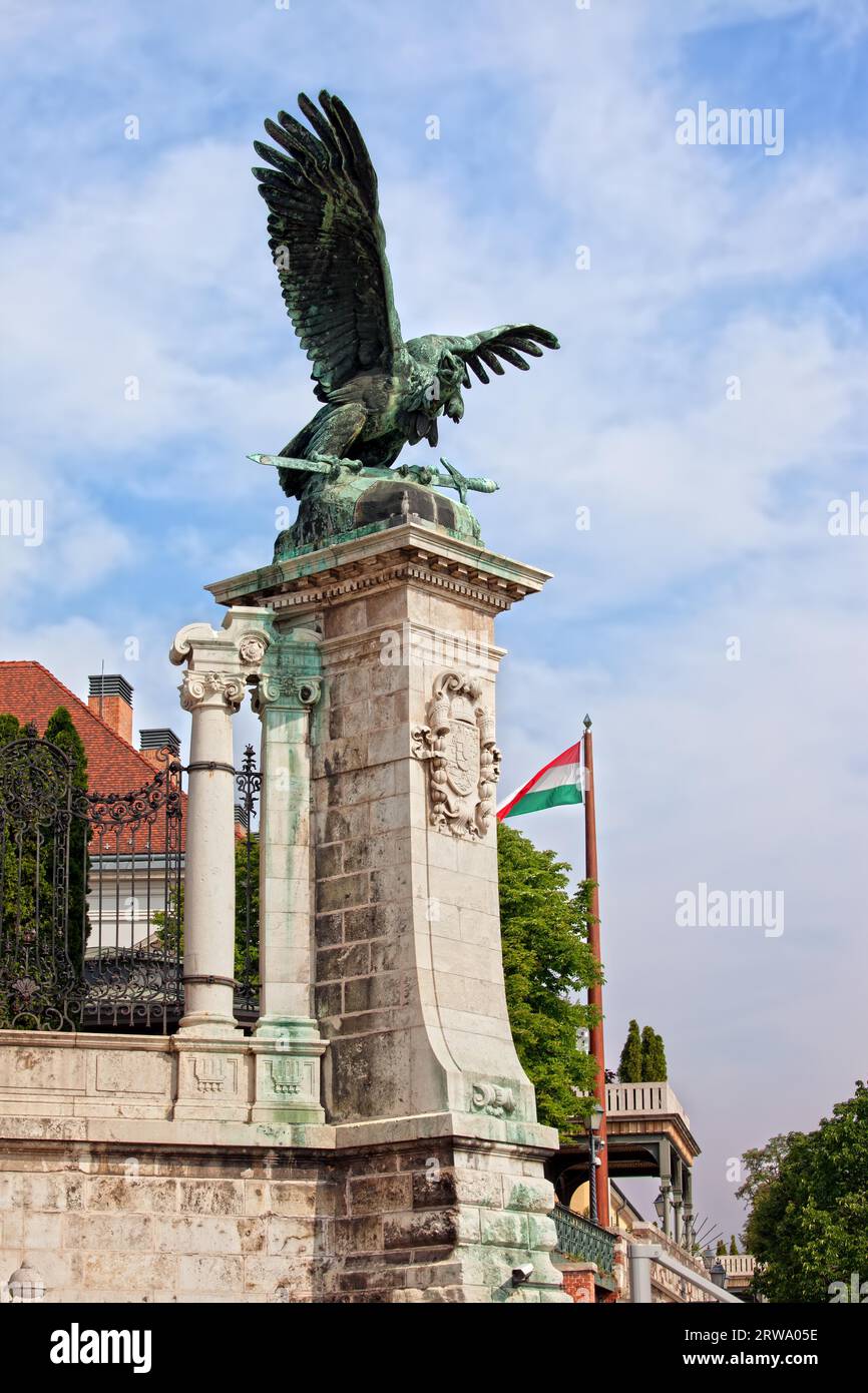 Mythical Turul Bird bronze statue from 1905, located next to the Buda ...