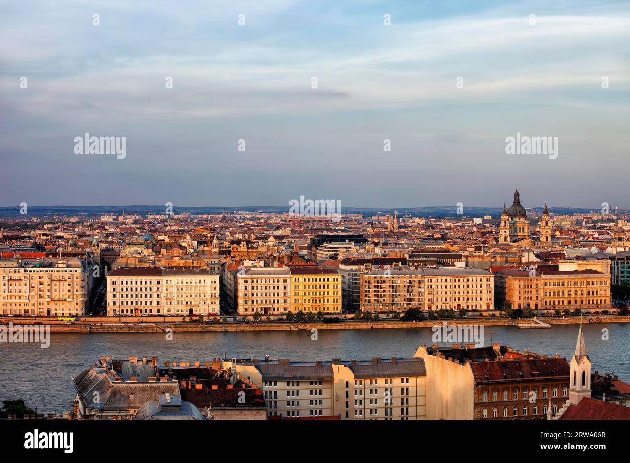 City of Budapest at sunset in Hungary. View from Buda side on Danube ...