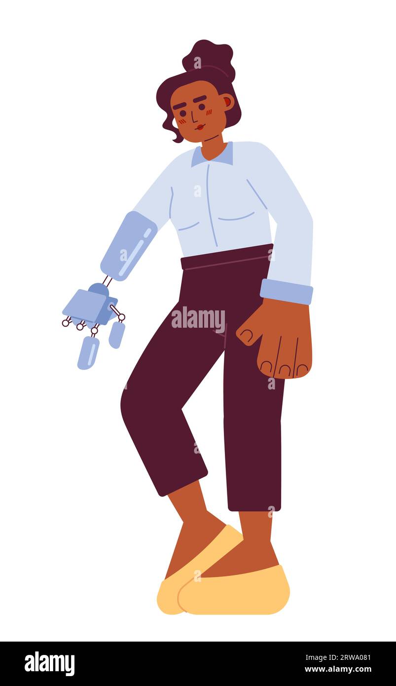 African american woman with prosthetic arm pointing finger 2D cartoon ...