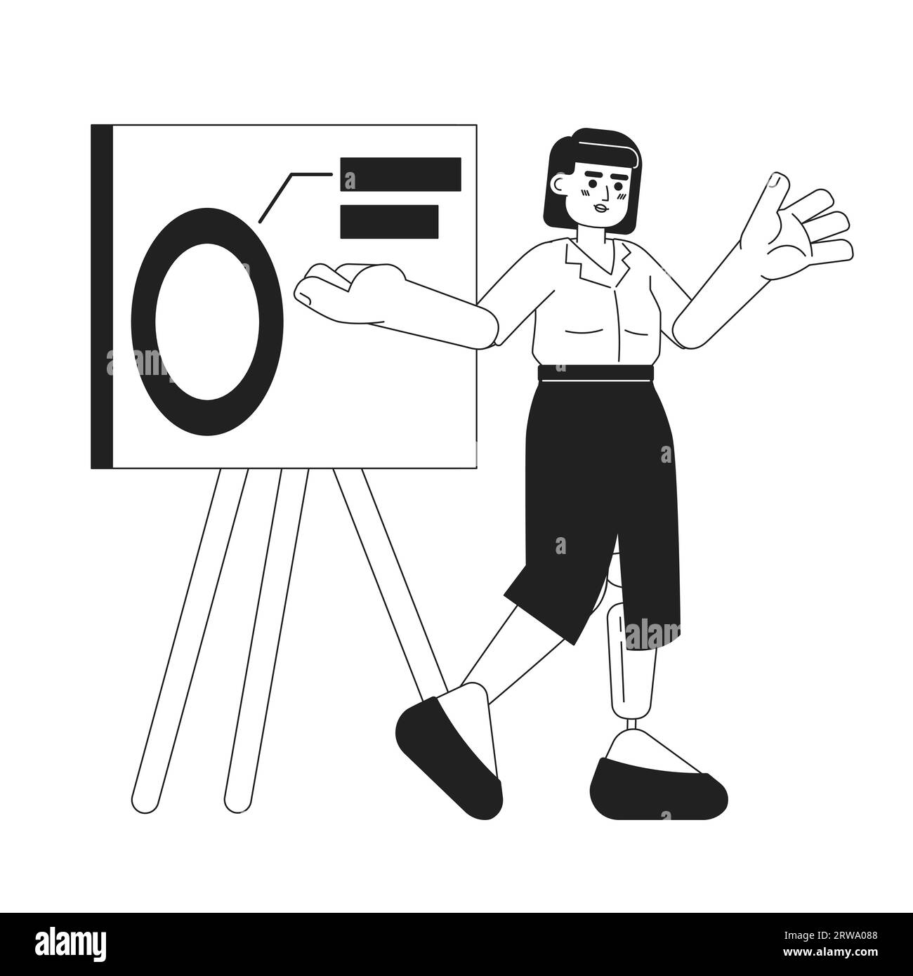 Prosthetic leg asian woman presenting diagram whiteboard black and ...