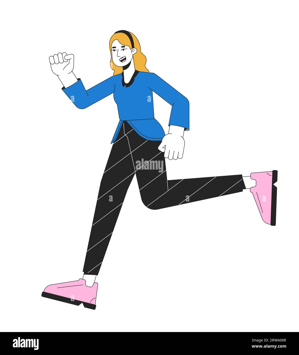 Excited caucasian woman running 2D linear cartoon character Stock ...