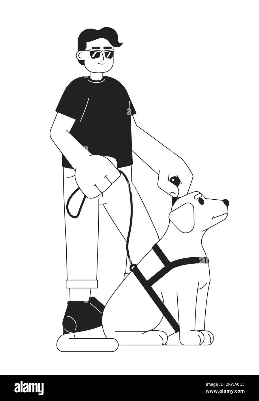 Guide dog for blind man black and white 2D cartoon character Stock ...