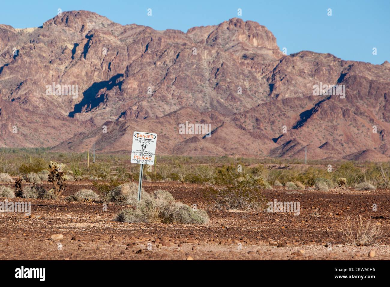 Danger signs for landmines and ammunition on Highway 95 near Yuma ...