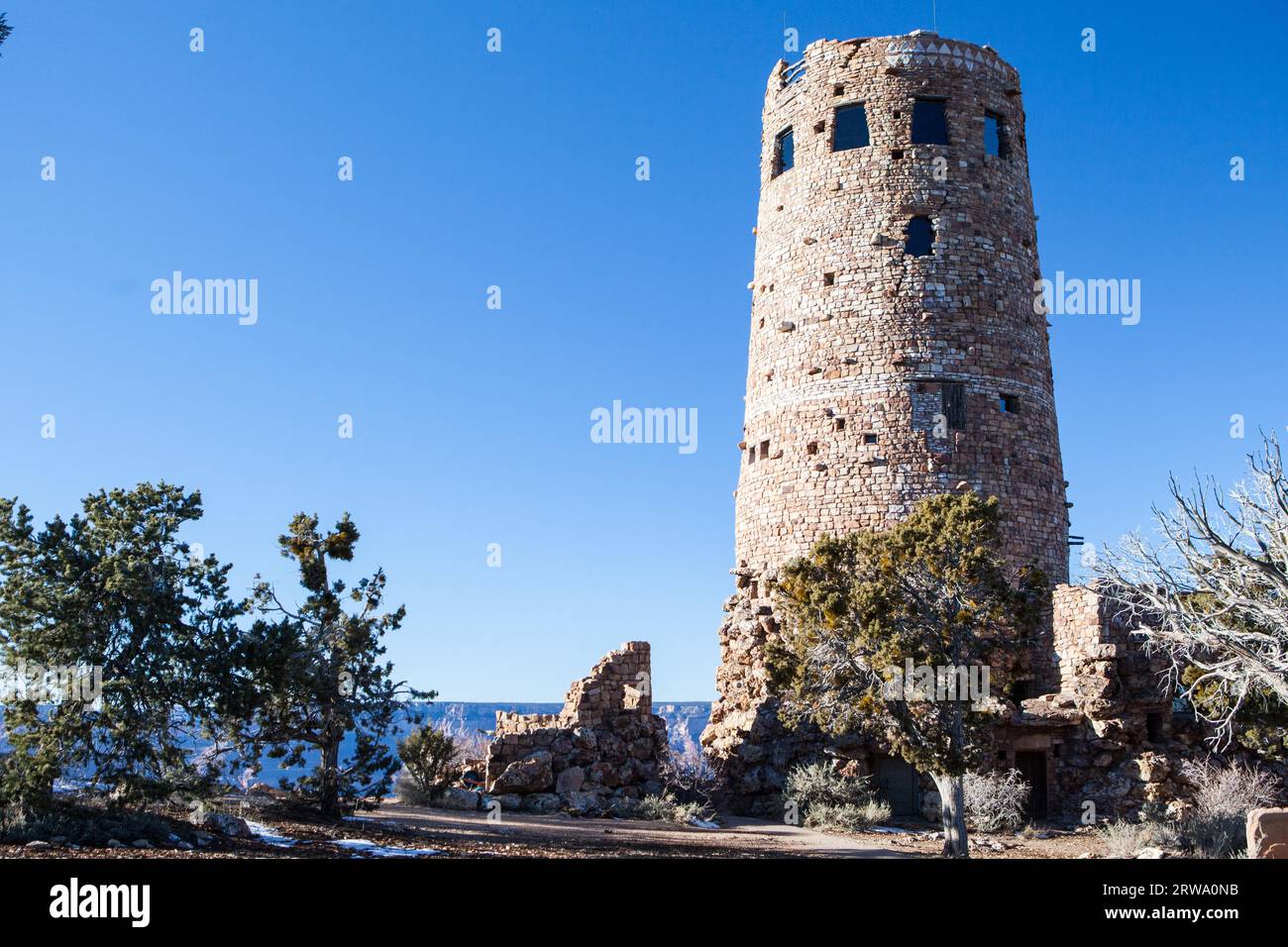 The famous Desert View Watchtower near the entrance to the South Rim at ...