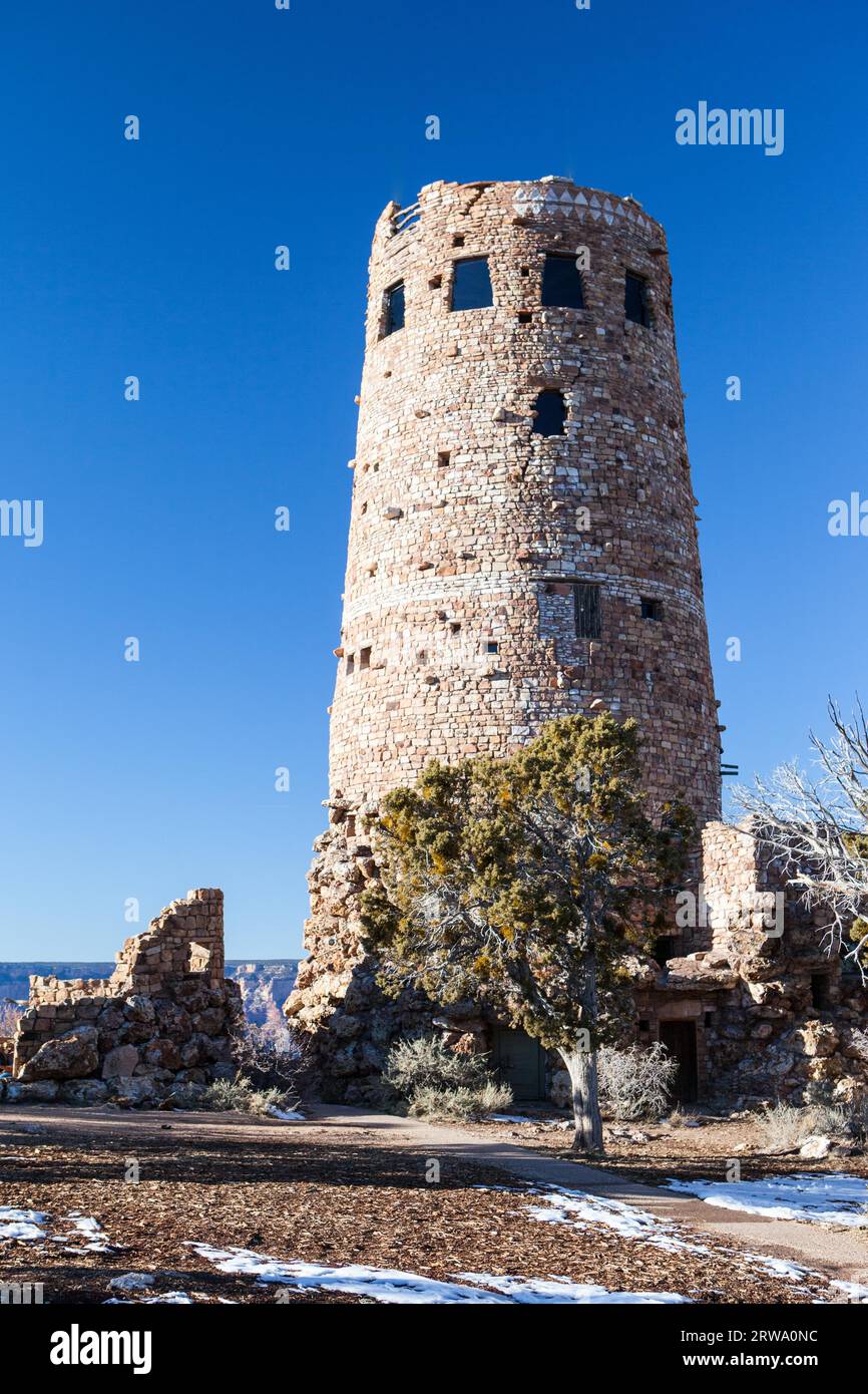 The famous Desert View Watchtower near the entrance to the South Rim at ...