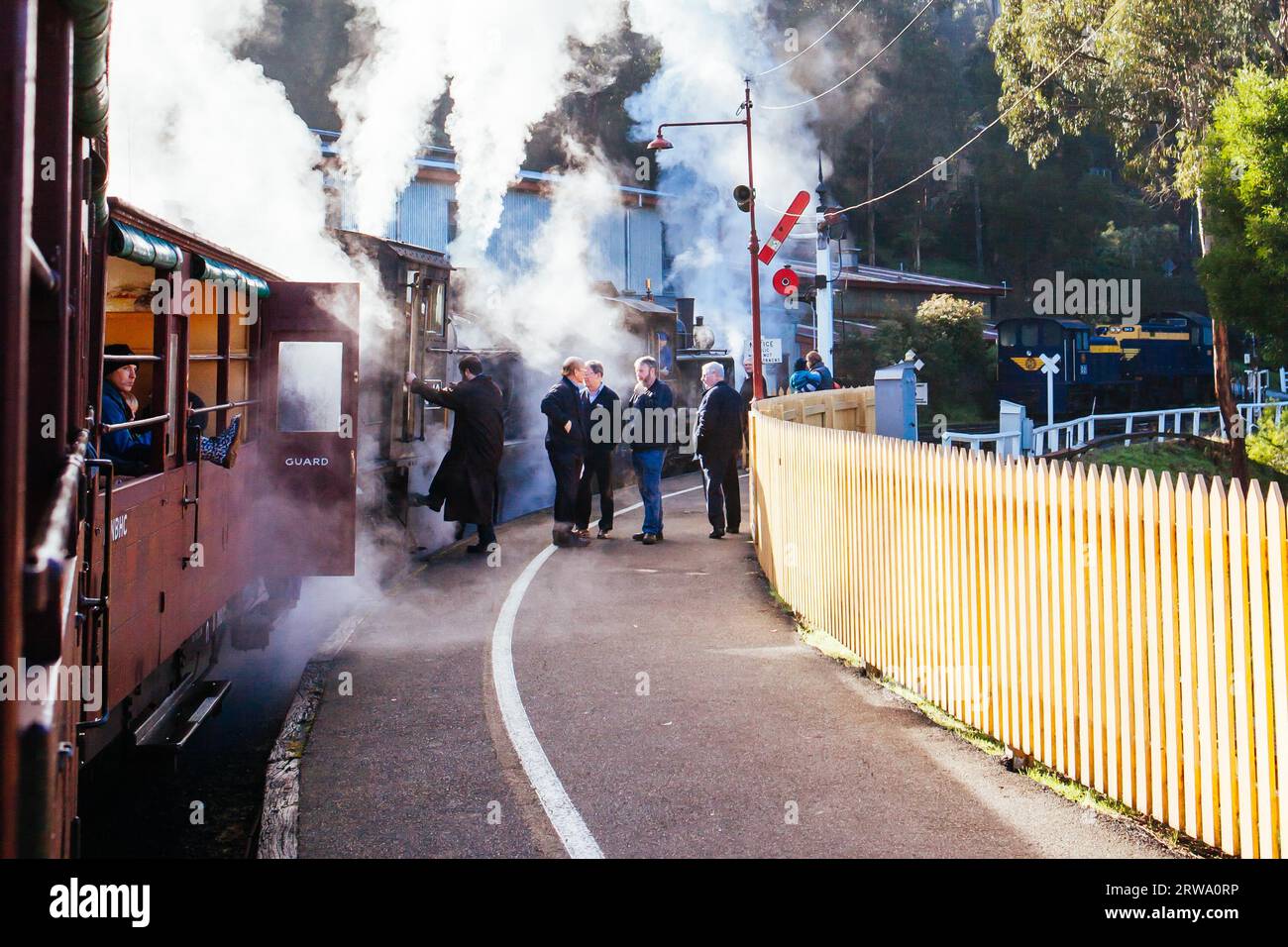 Melbourne, Australia, June 11 2012: Puffing Billy steam train travels ...