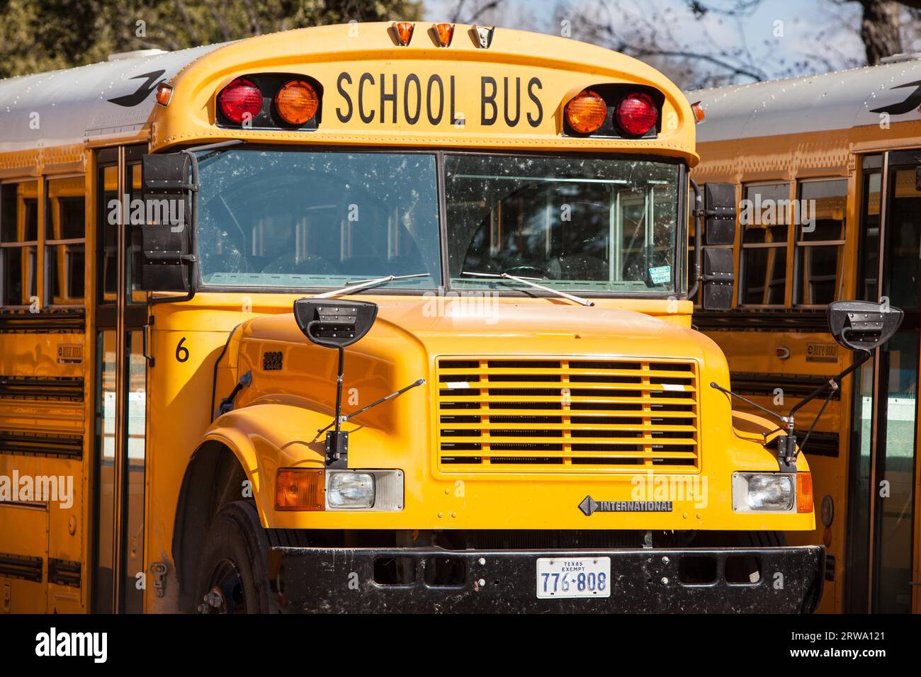 Camp Wood, USA, January 27 2013: Parked school bus in a parking lot in ...
