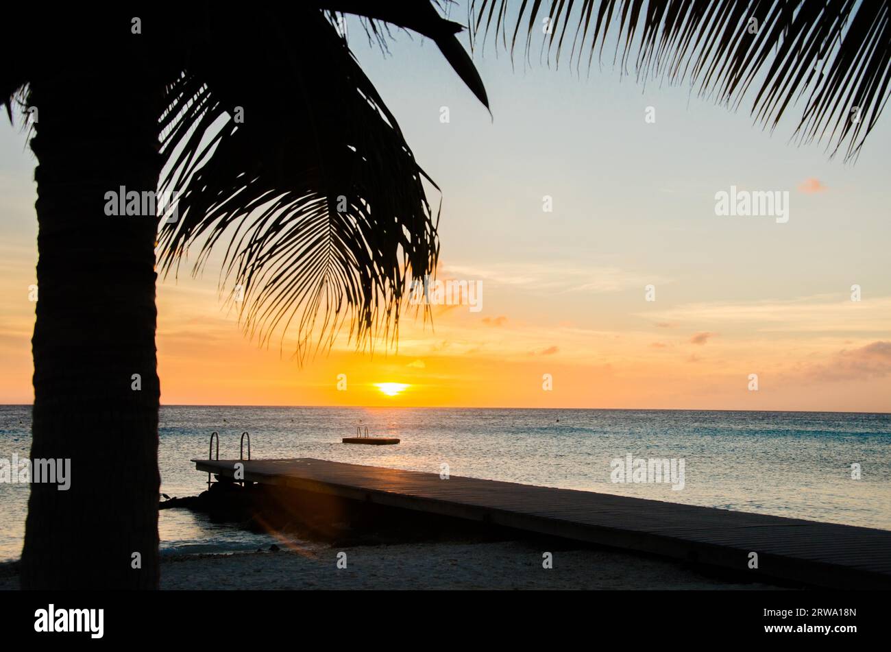 Amazing Sunset at the Porto Mari white sandy Beach with blue sky and ...