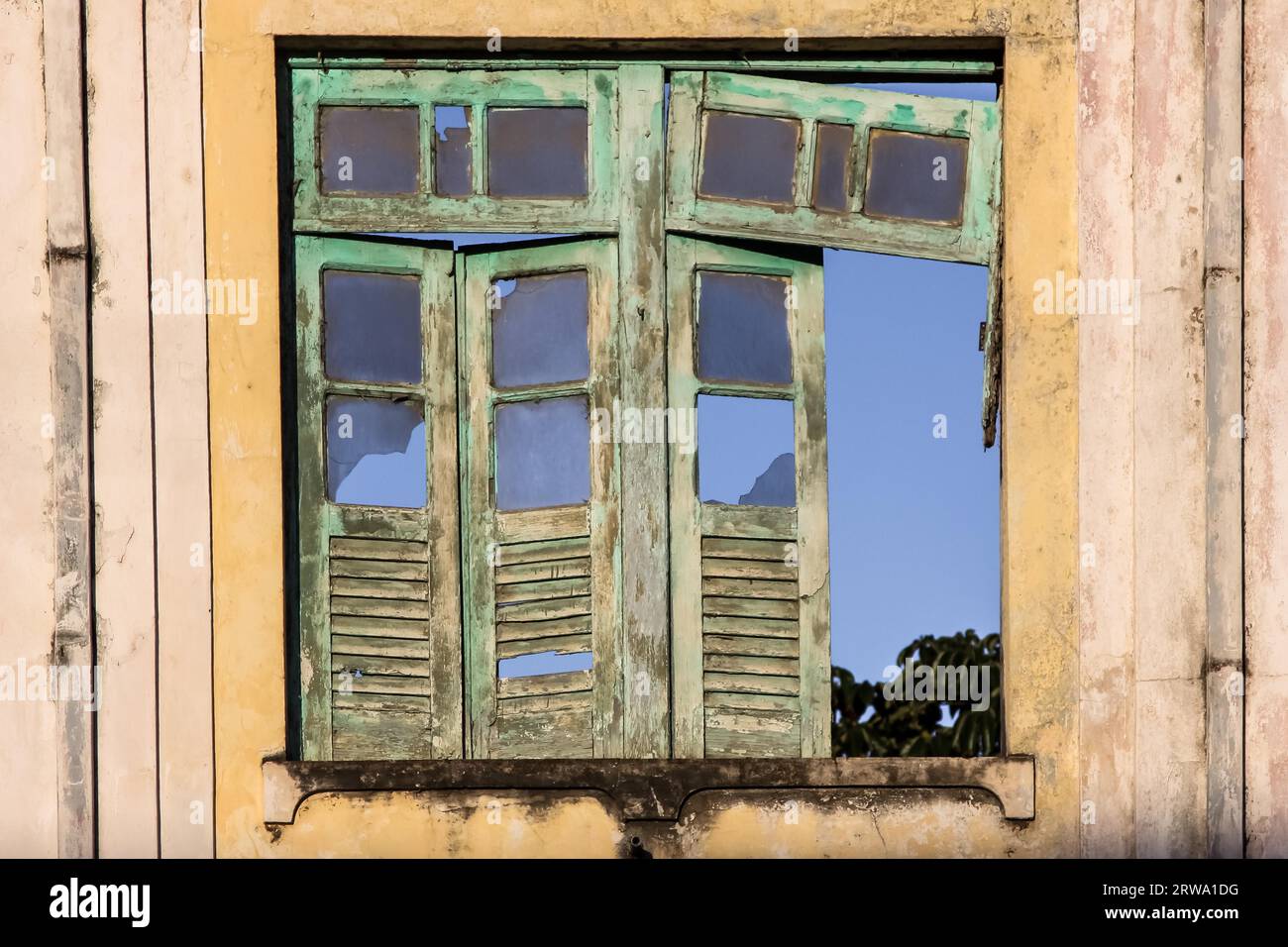 View of windows in a ruined house facade in Cachoeira, a colonial city ...