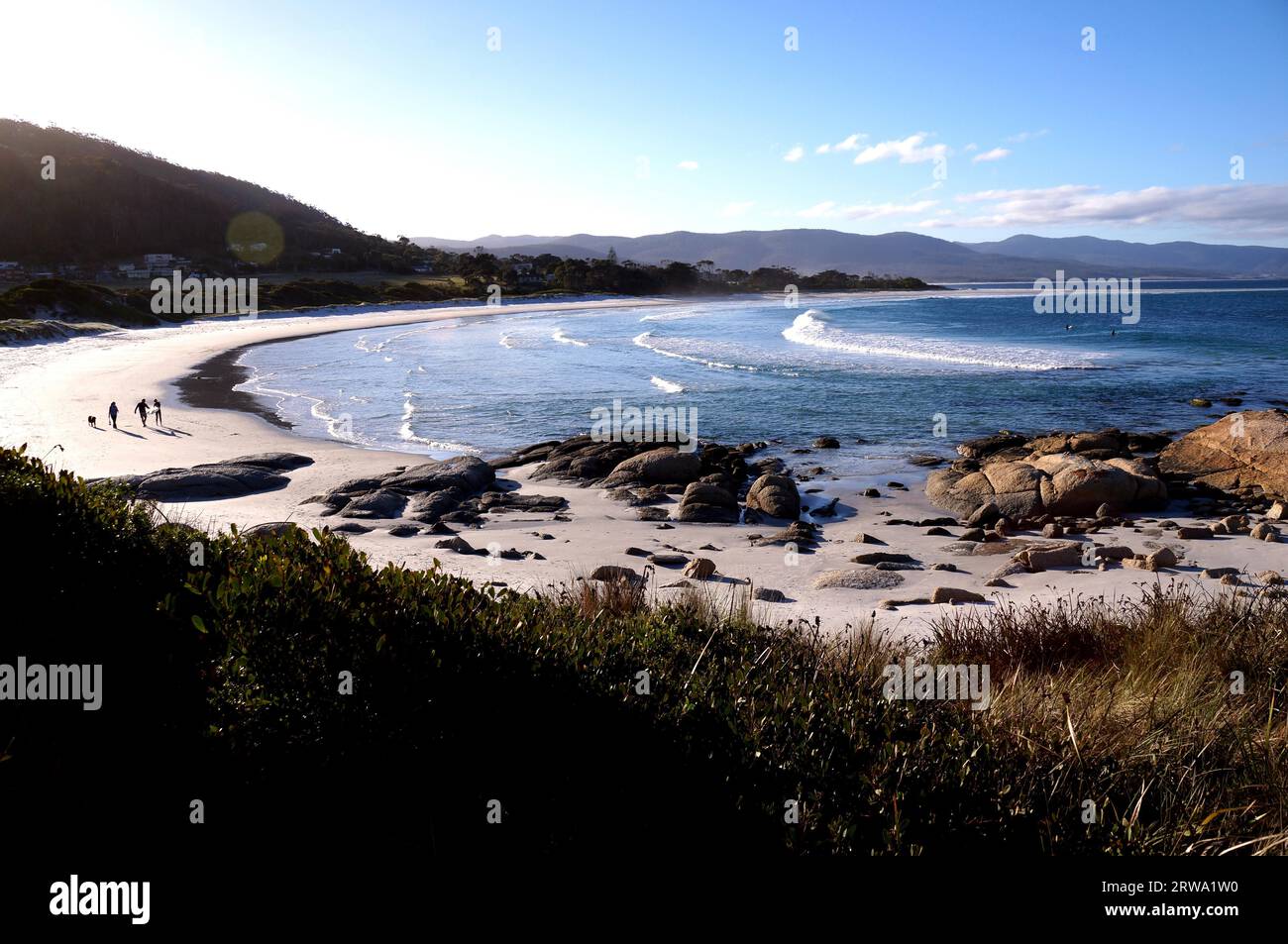 Bicheno beach in Tasmania, Australia with beautiful blue water Stock ...