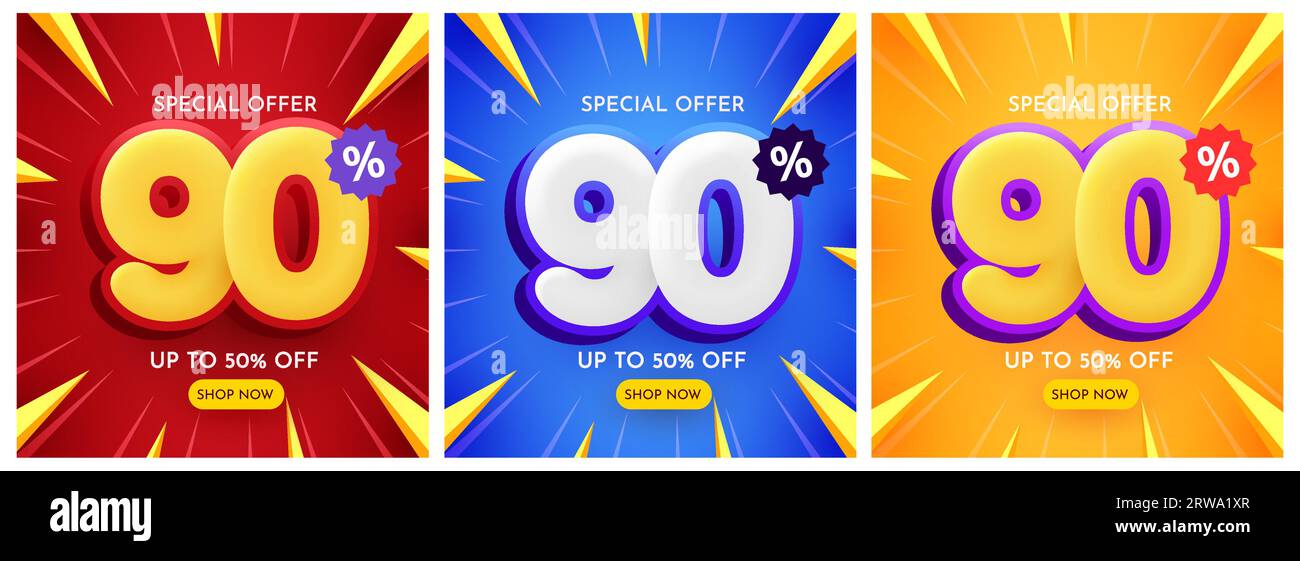 90 percent Off. Discount creative composition. Mega Sale. Vector ...