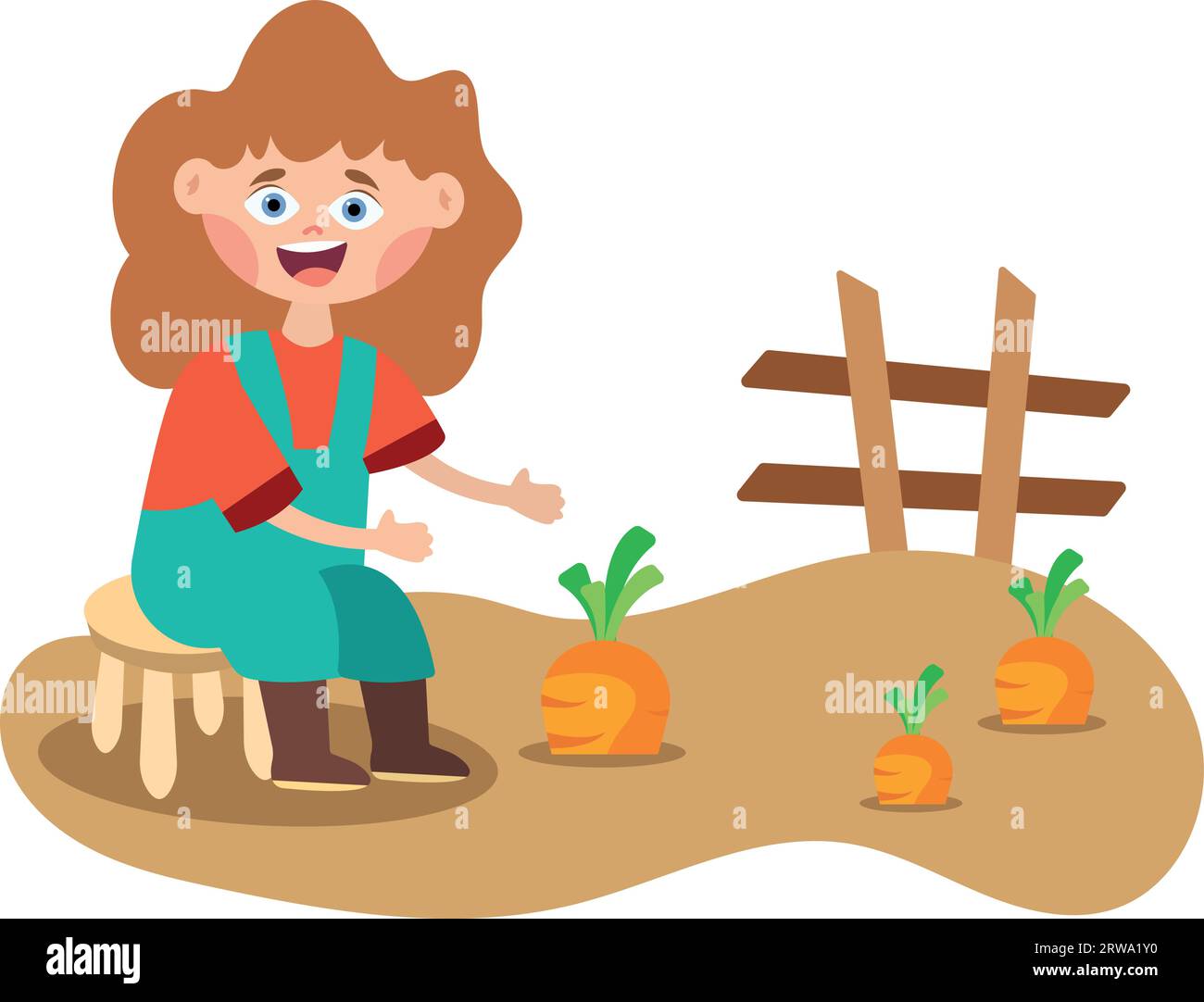 Farm Scene With Cartoon Kid.flat vector illustration.harvesting ...