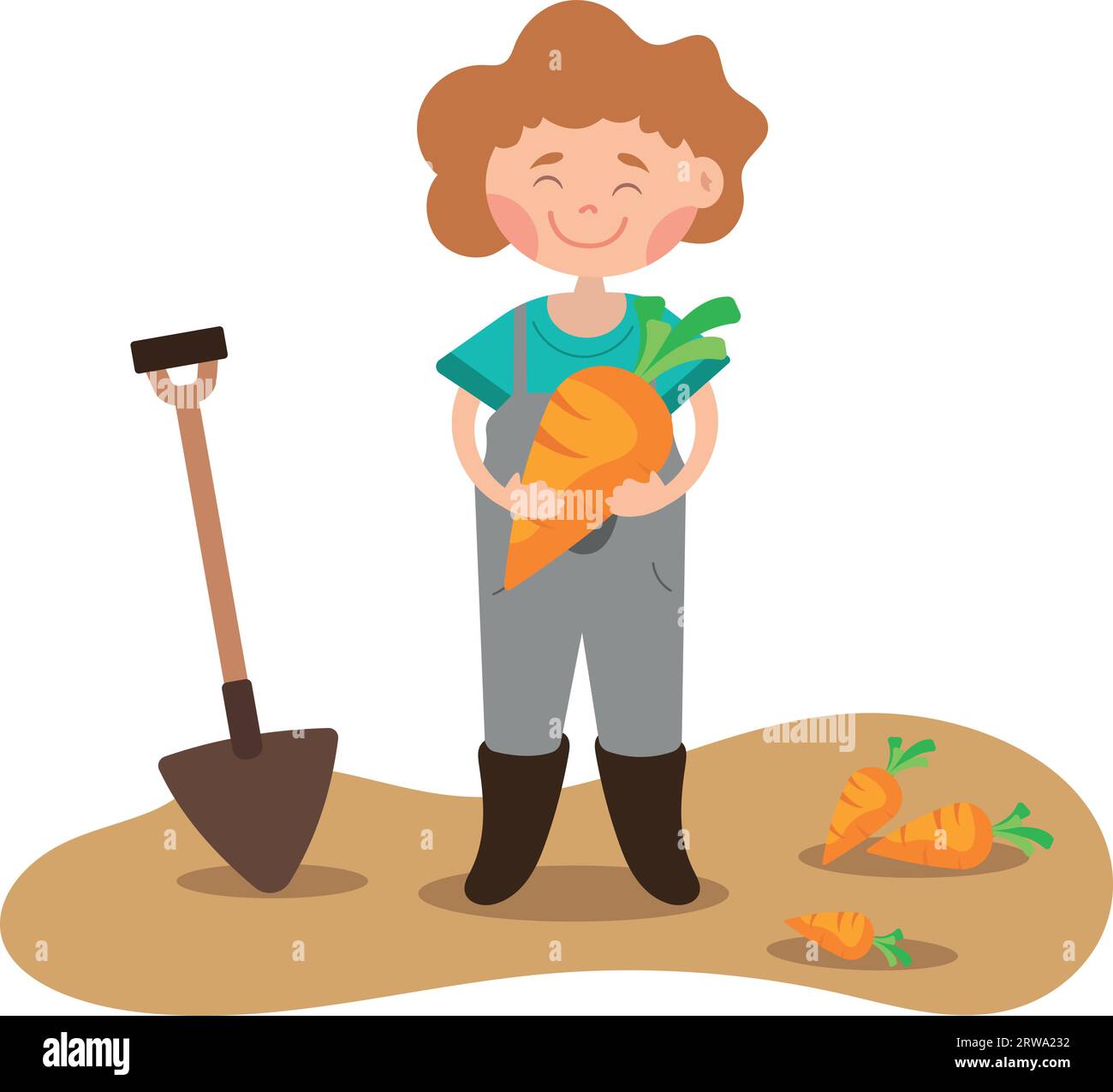Farm Scene With Cartoon Kid.flat vector illustration.harvesting concept ...