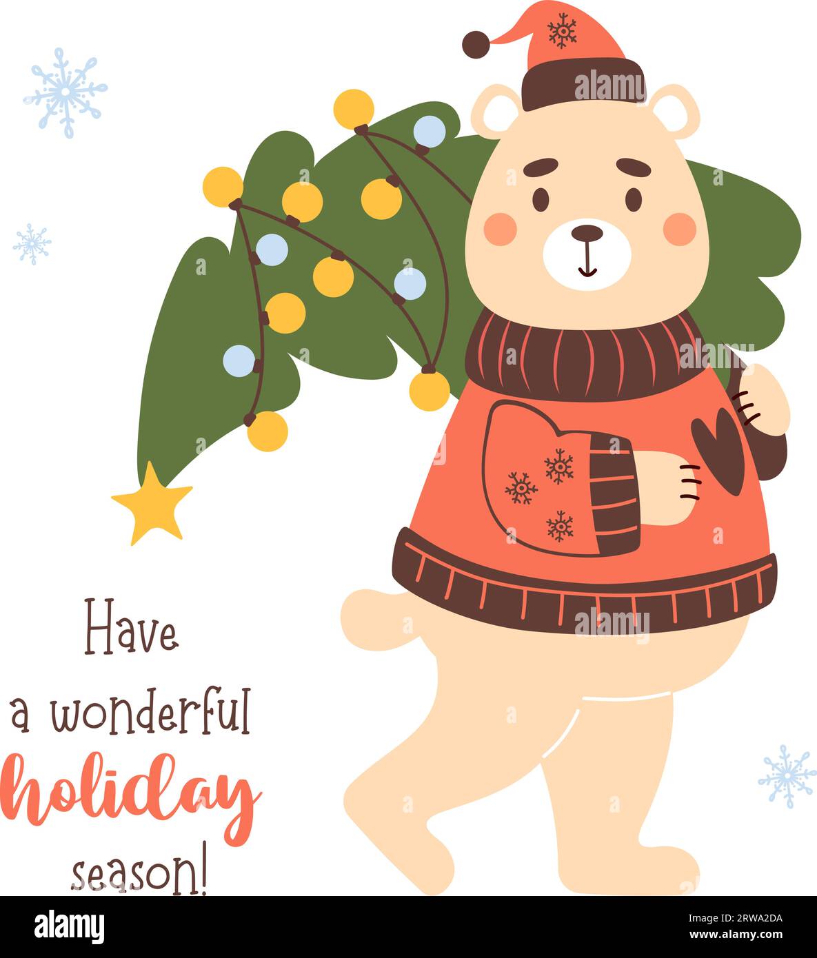 Christmas bear in sweater with Christmas tree. Vector illustration ...