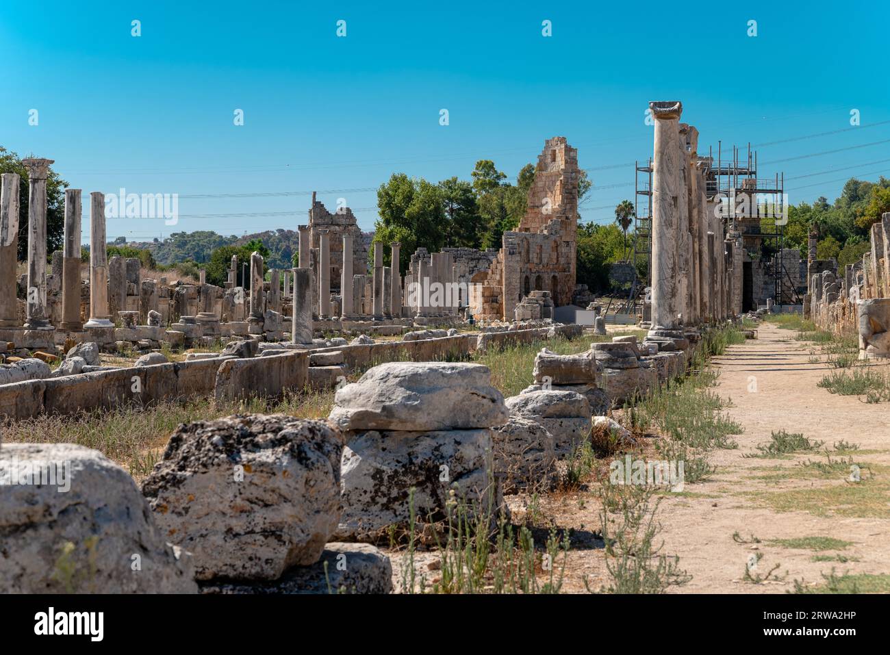 Ancient city of Perge in Antalya, Turkey. Historical ruins in the ...