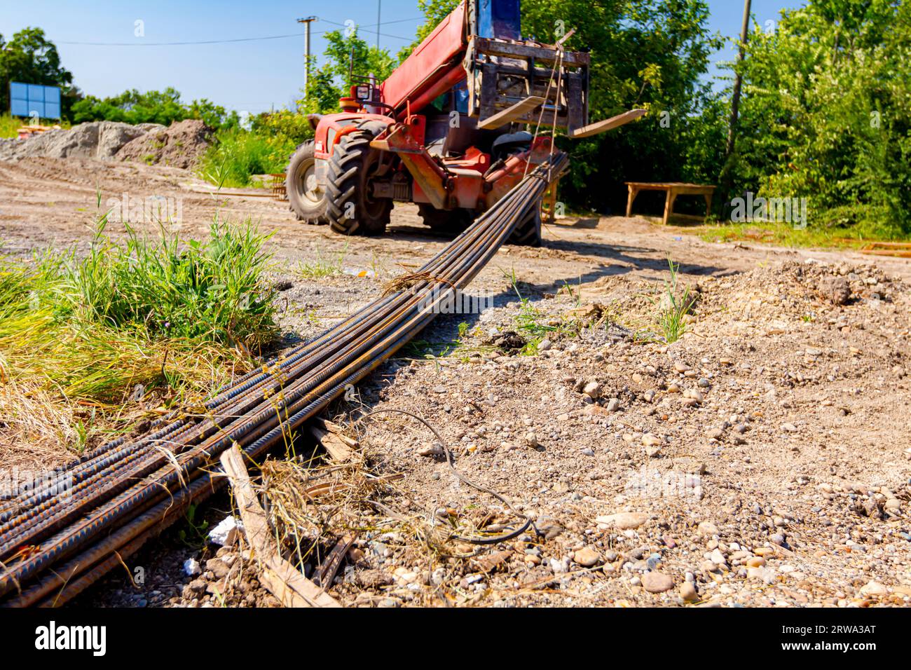 Forklift machinery for delivery and transport is lifting up selected ...