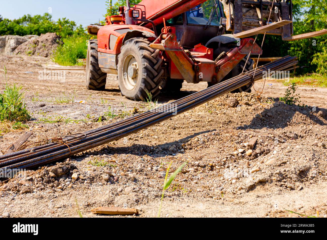 Forklift machinery for delivery and transport is lifting up selected ...