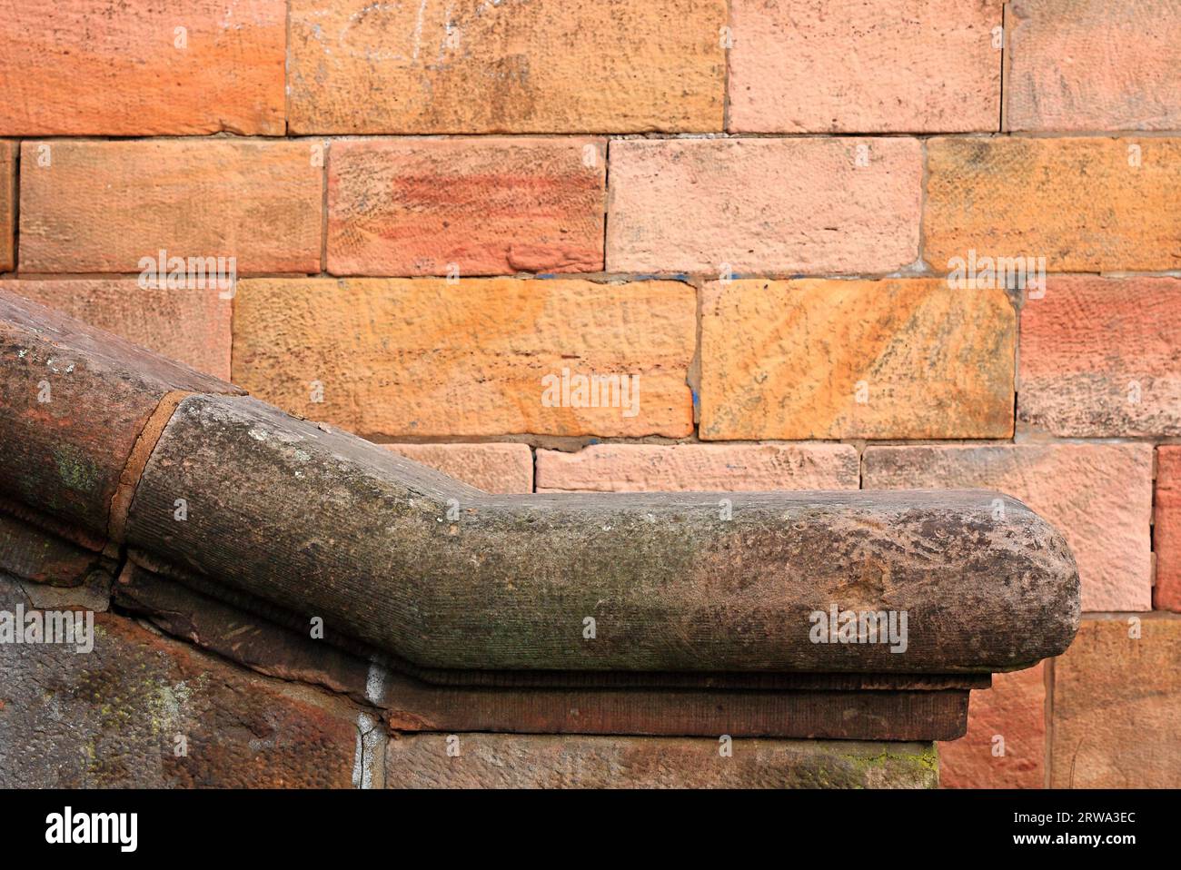 Stone railing to the staircase, background colourful wall Stock Photo ...
