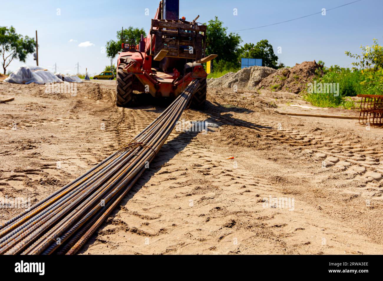 Forklift machinery for delivery and transport is lifting up selected ...