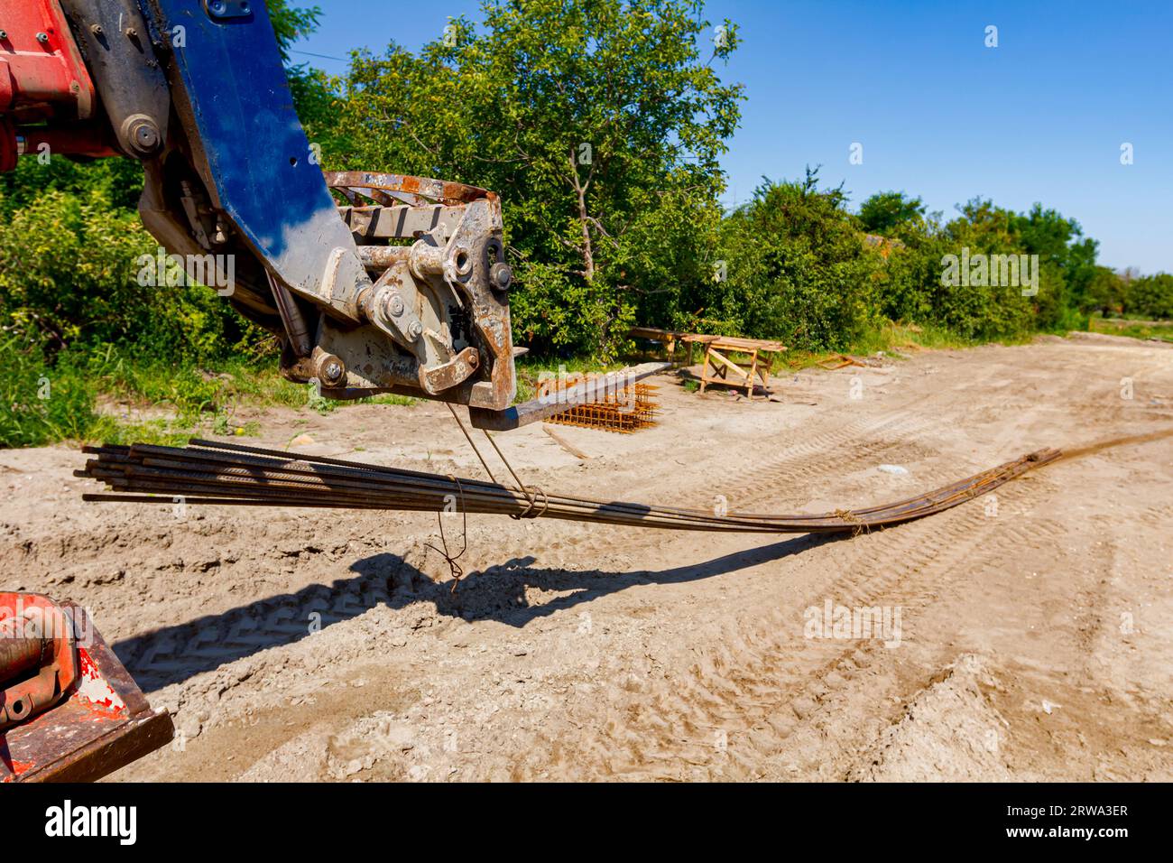 Forklift machinery for delivery and transport is lifting up selected ...