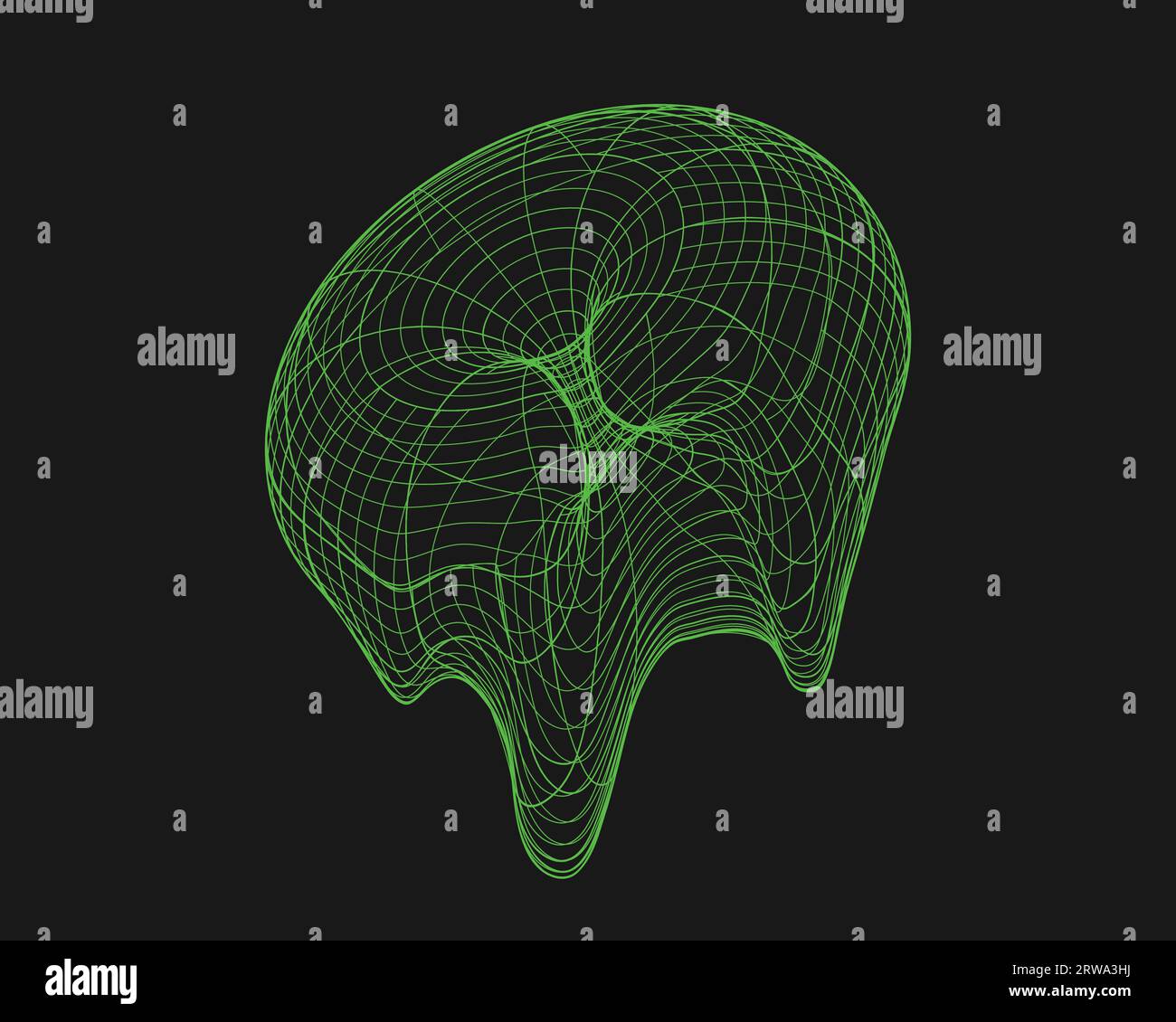 Cyber distorted shape, retro punk design element. Wireframe wave ...