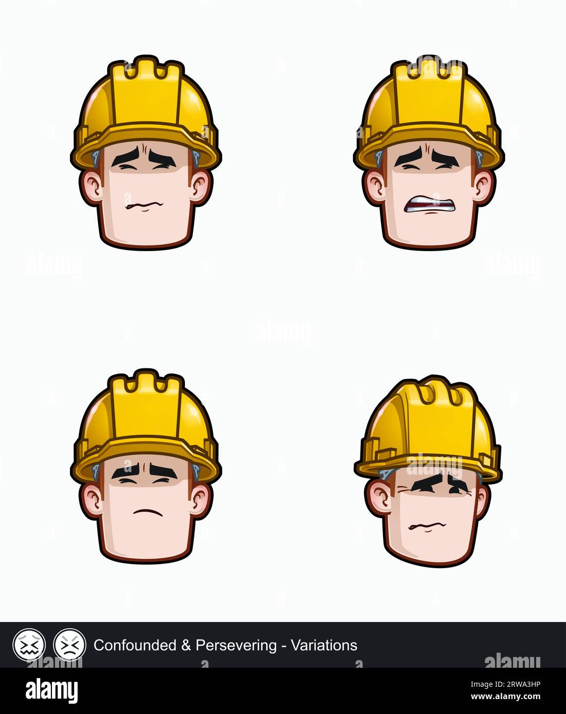 Icon set of a construction worker face with Confounded and Persevering ...