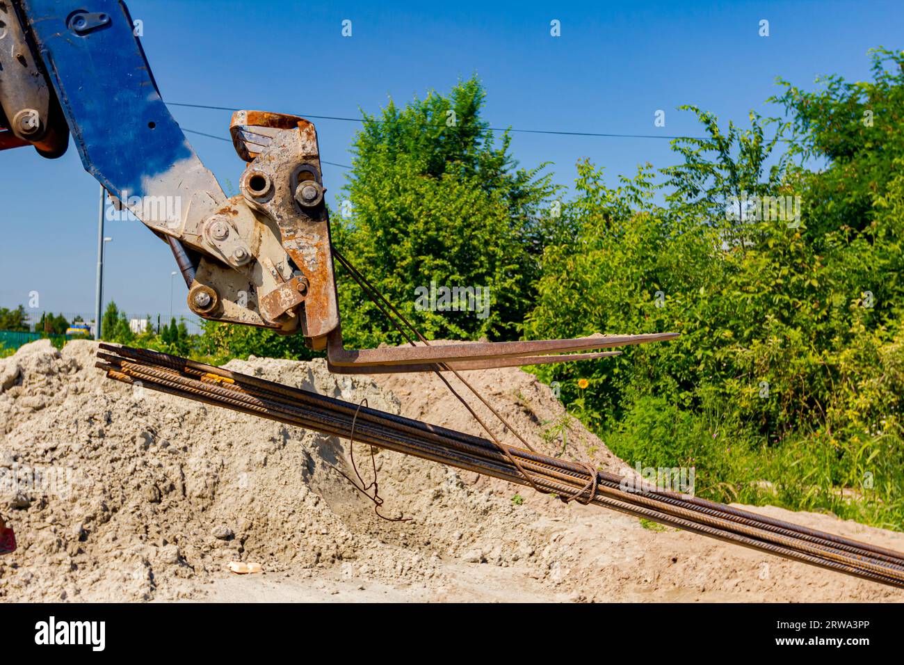 Forklift machinery for delivery and transport is lifting up selected ...
