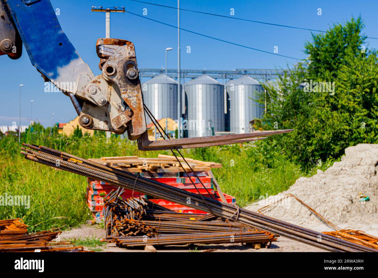 Forklift machinery for delivery and transport is lifting up selected ...