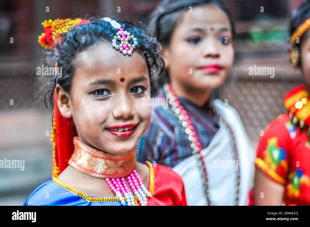 Kathmandu, Nepal, circa May 2012: Photo of young girl in traditional ...