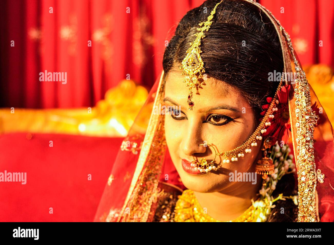 Dhaka, Bangladesh, circa July 2012: Photo of young black-haired bride ...