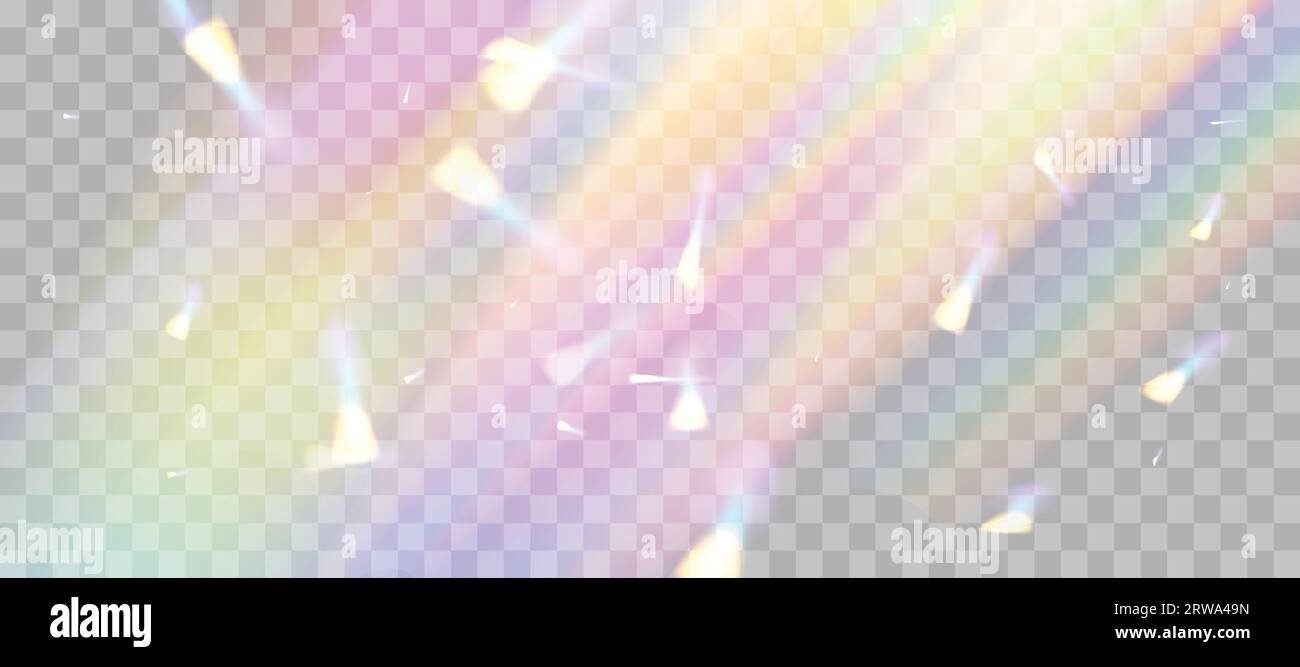 Blurred rainbow refraction overlay effect. Light lens prism effect on transparent background ...