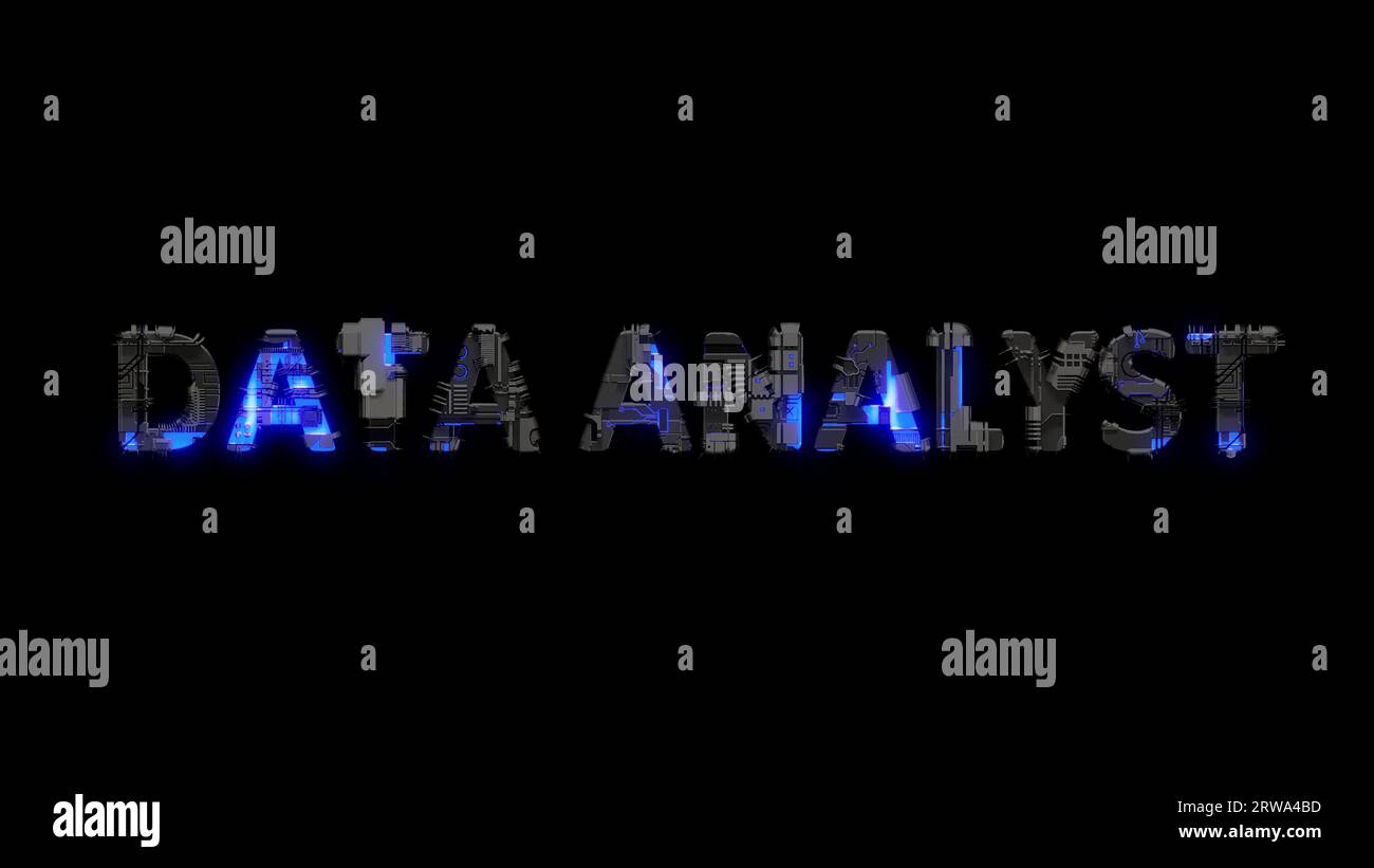 modern cybernetical text DATA ANALYST shining blue electrical light ...