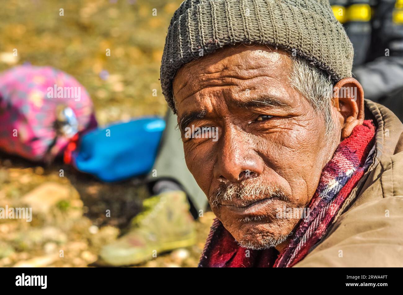 Dolpo, Nepal, circa June 2012: Native man with grey moustache wears ...