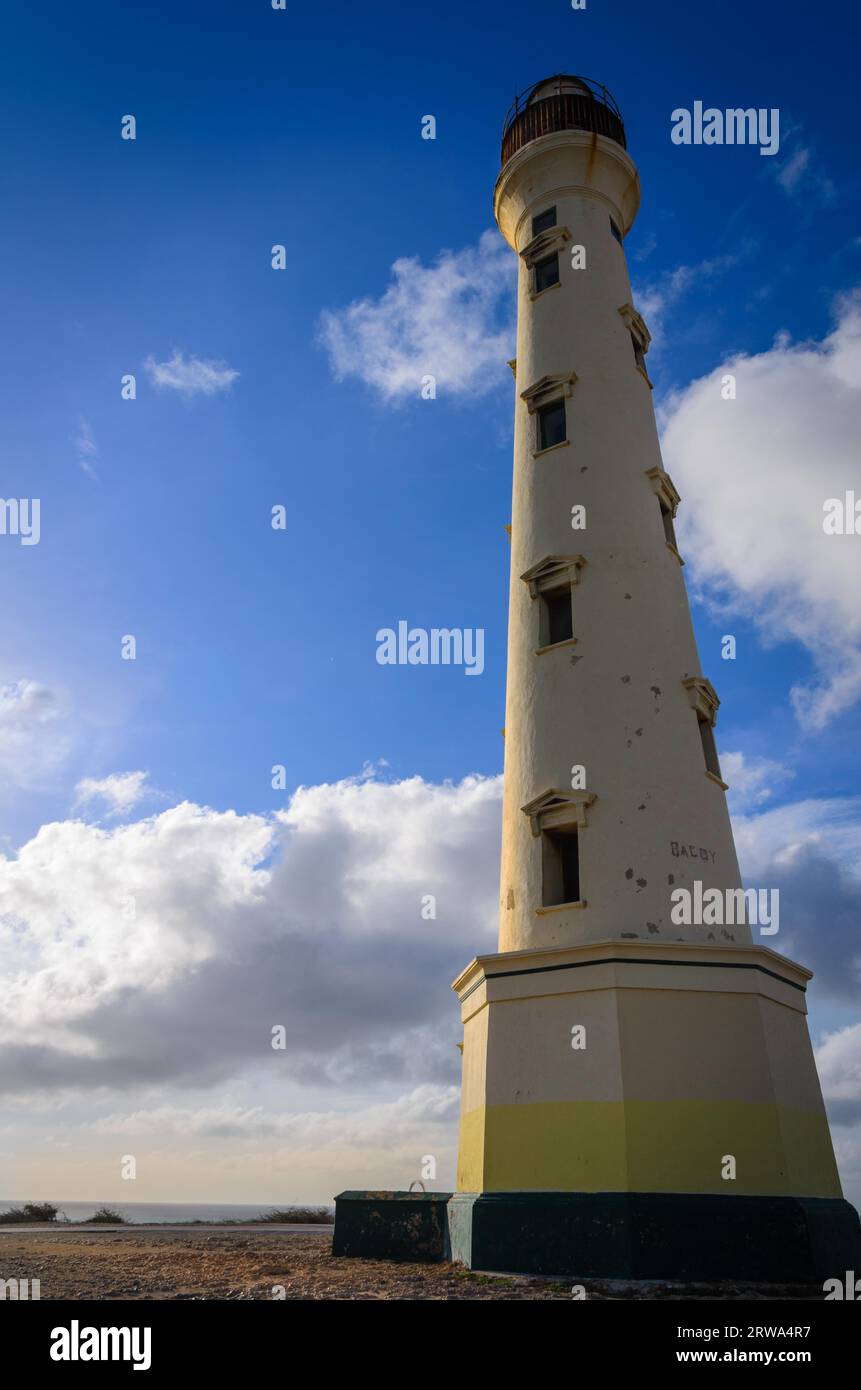 The white old California Lighthouse in Aruba desert, North of Aruba ...