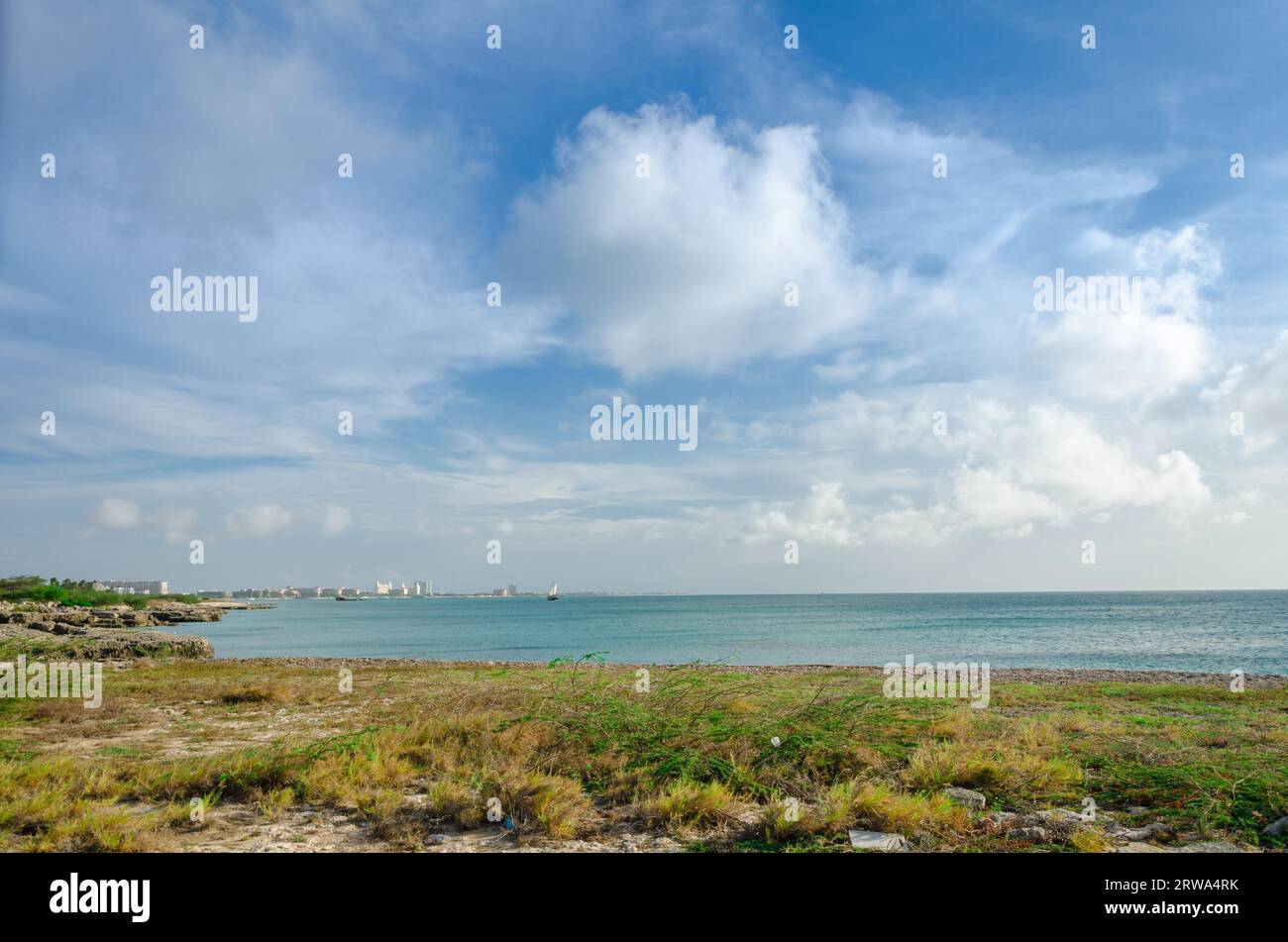Panorama view of the image taken from Malmok Beach, Aruba, in the ...