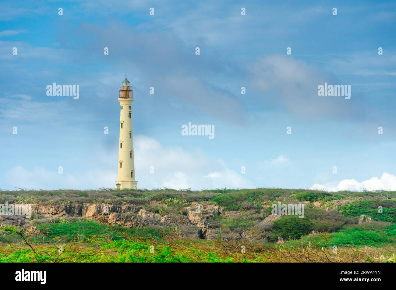The white old California Lighthouse in Aruba desert, North of Aruba ...