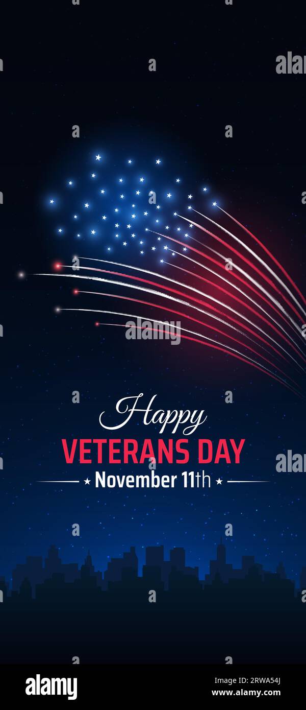 Veterans day november 11, template american fireworks blue sky ...