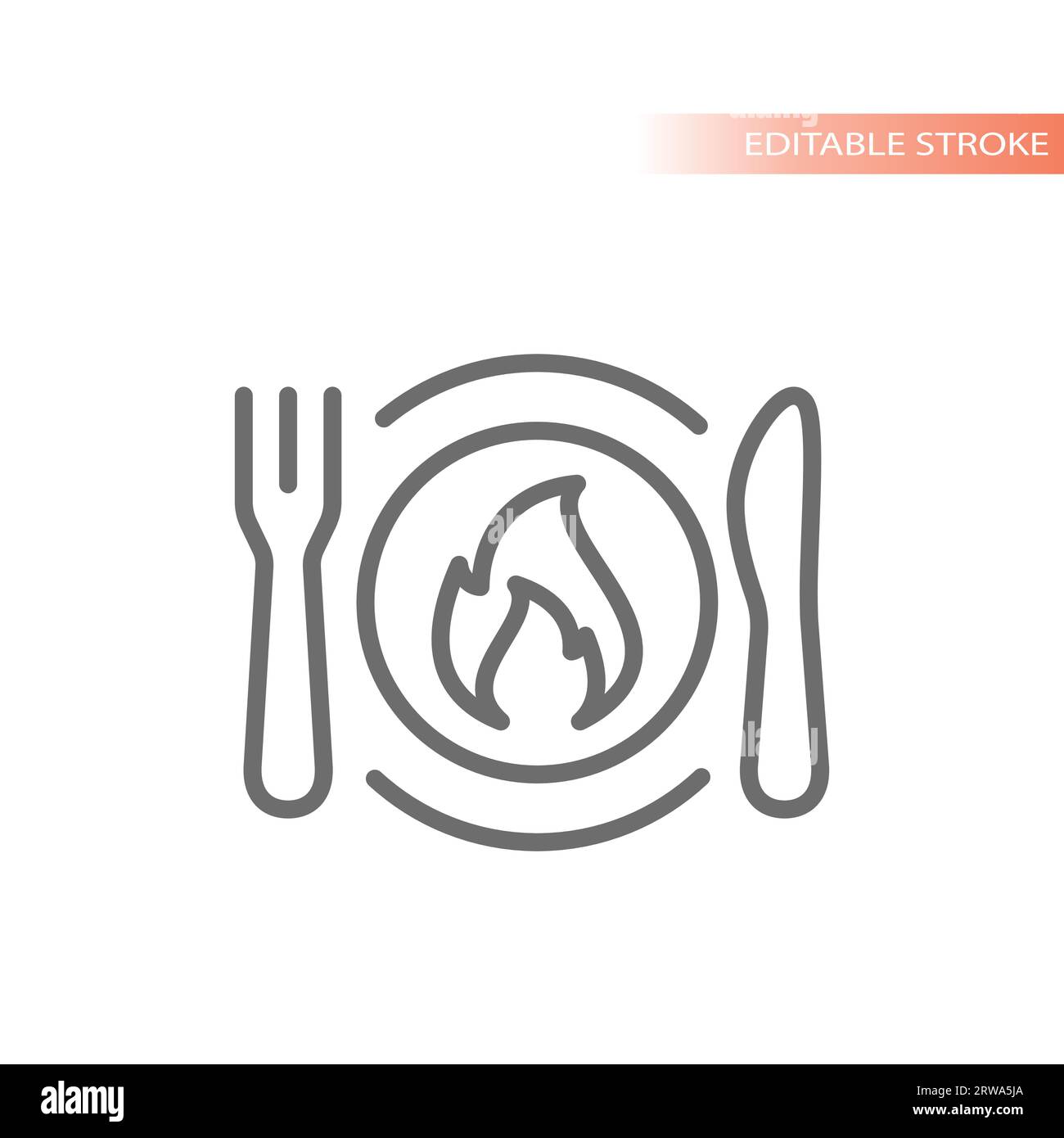 Burning calories dish, healthy eating line vector icon. Fitness and ...