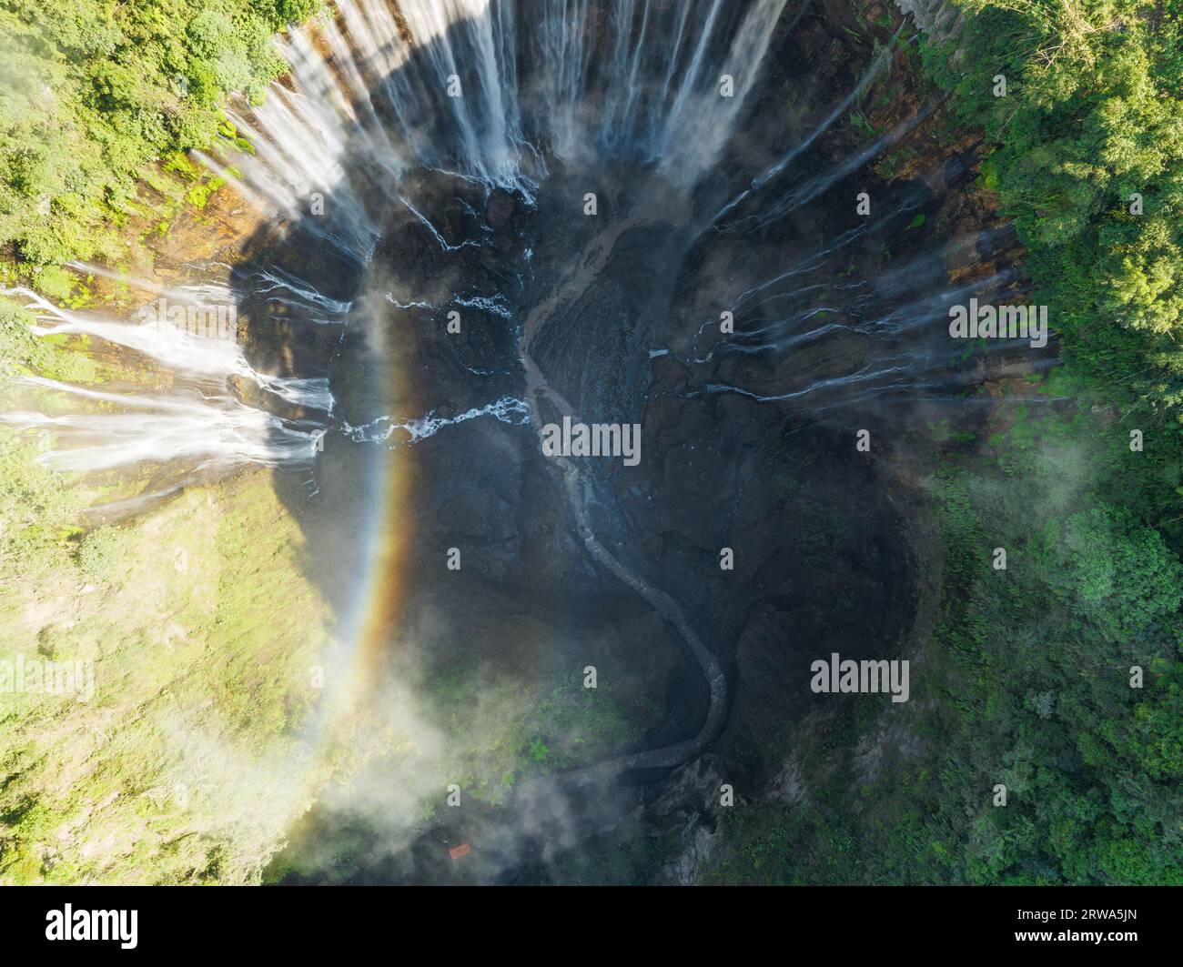 Aerial view of the Tumpak Sewu Waterfalls also known as Coban Sewu ...
