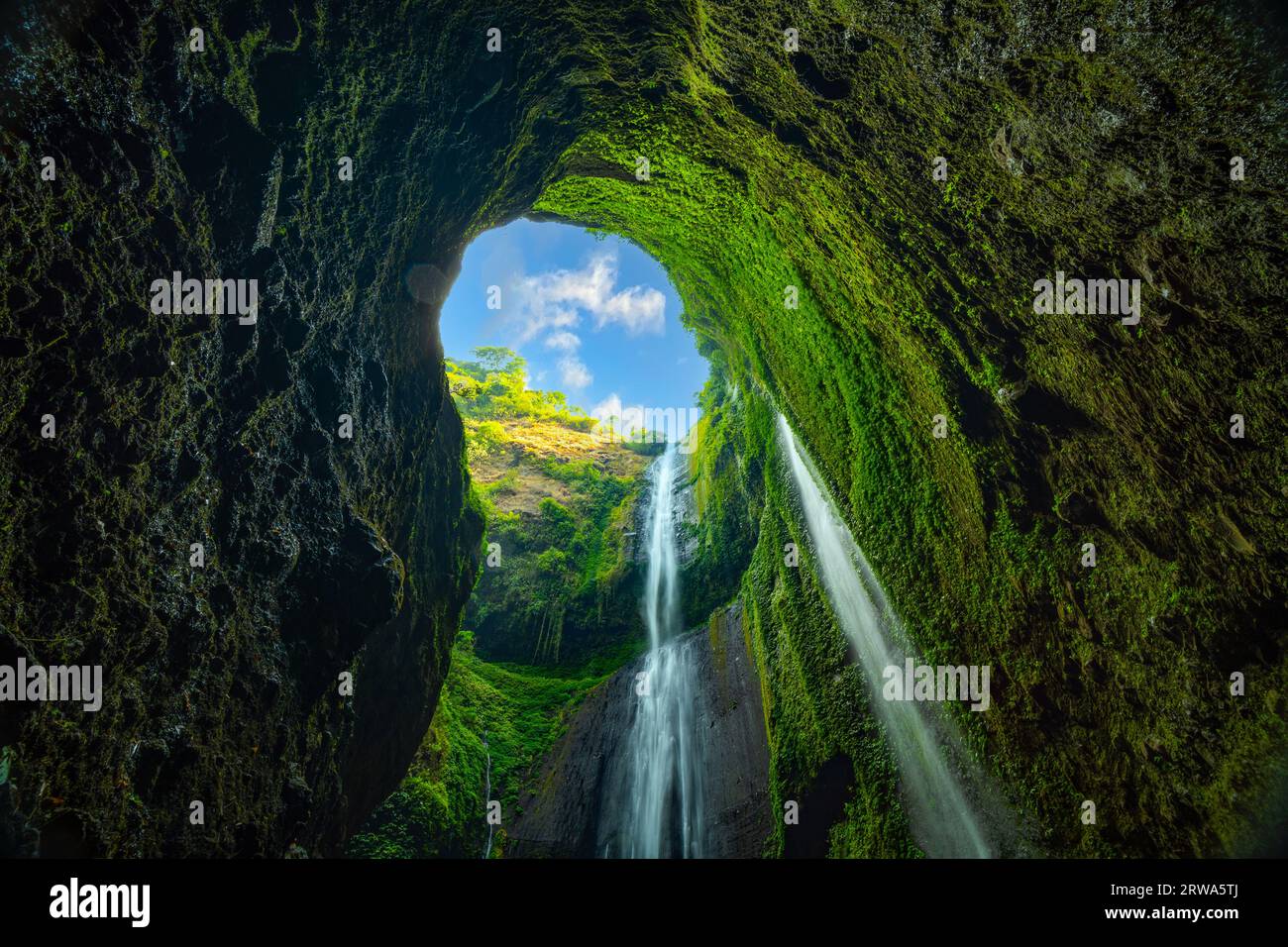 Beautiful waterfalls in sunny day,Bottom view Madakaripura Waterfall is ...