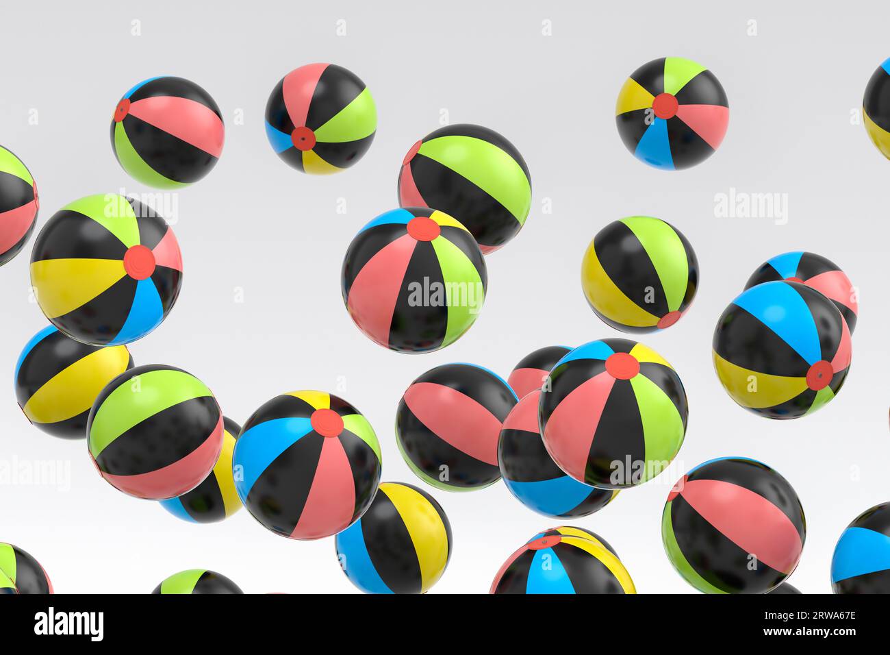 Many of flying beach balls isolated on white background. 3d rendering ...
