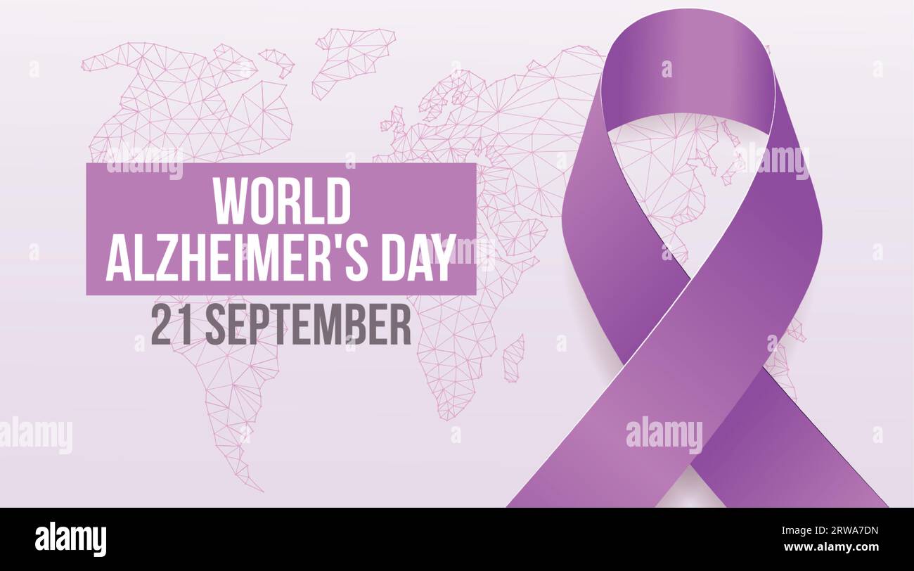 World Alzheimer's Day concept. Banner template with purple ribbon, human brain and text. Vector ...