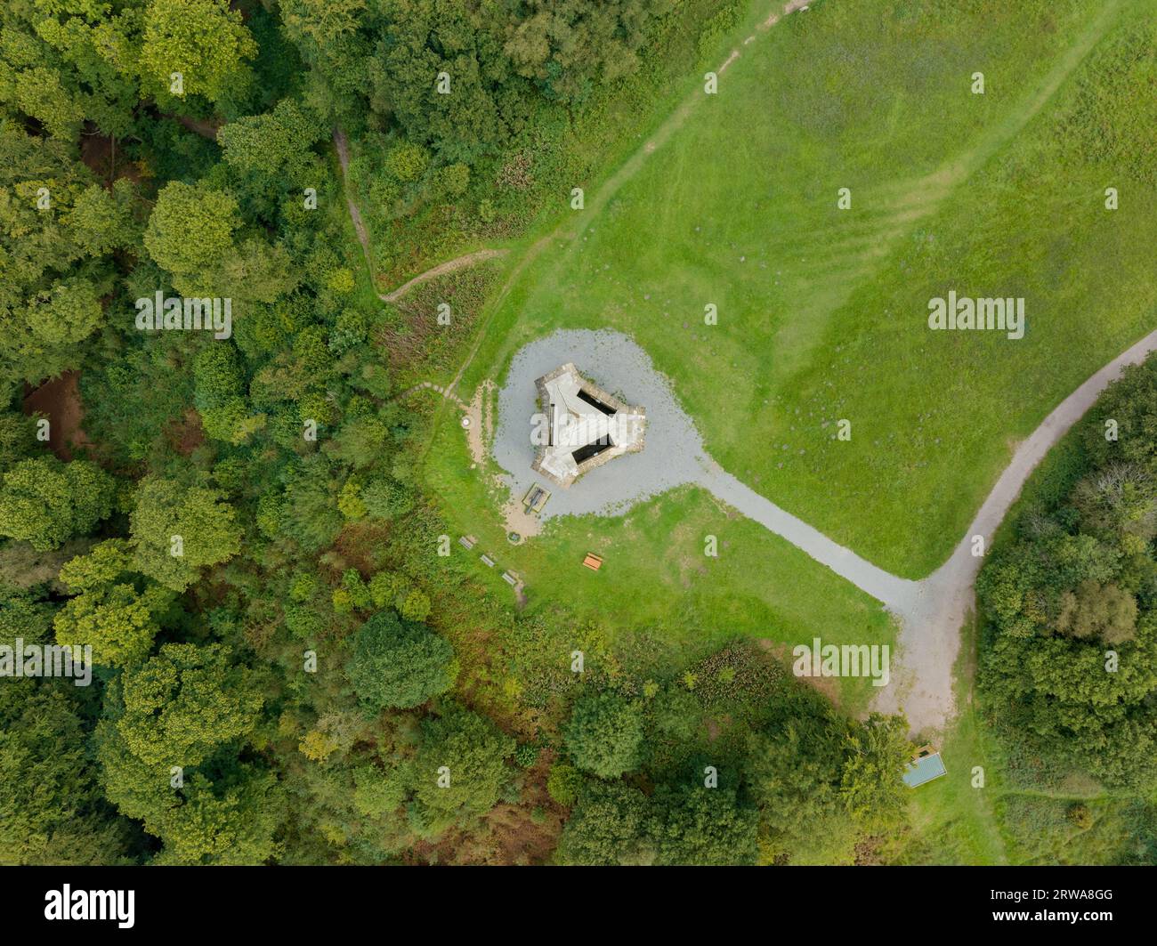 An aerial shot of the Wellington Monument in Wellington, England Stock ...
