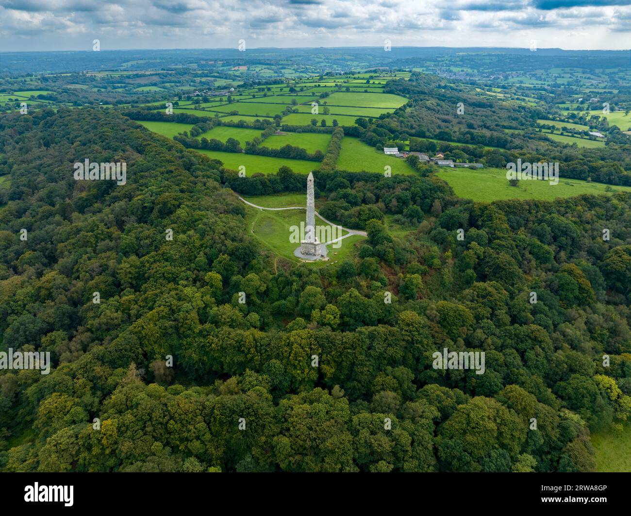 An aerial shot of the Wellington Monument in Wellington, England Stock ...
